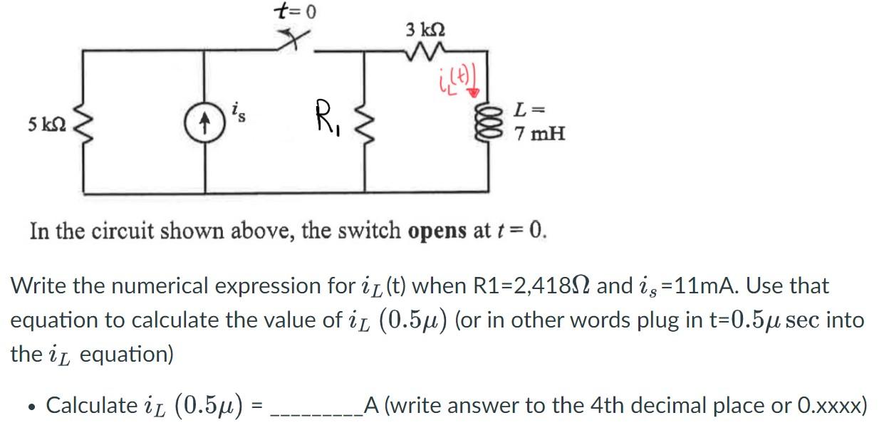 Solved In the circuit shown above, the switch opens at t=0. | Chegg.com