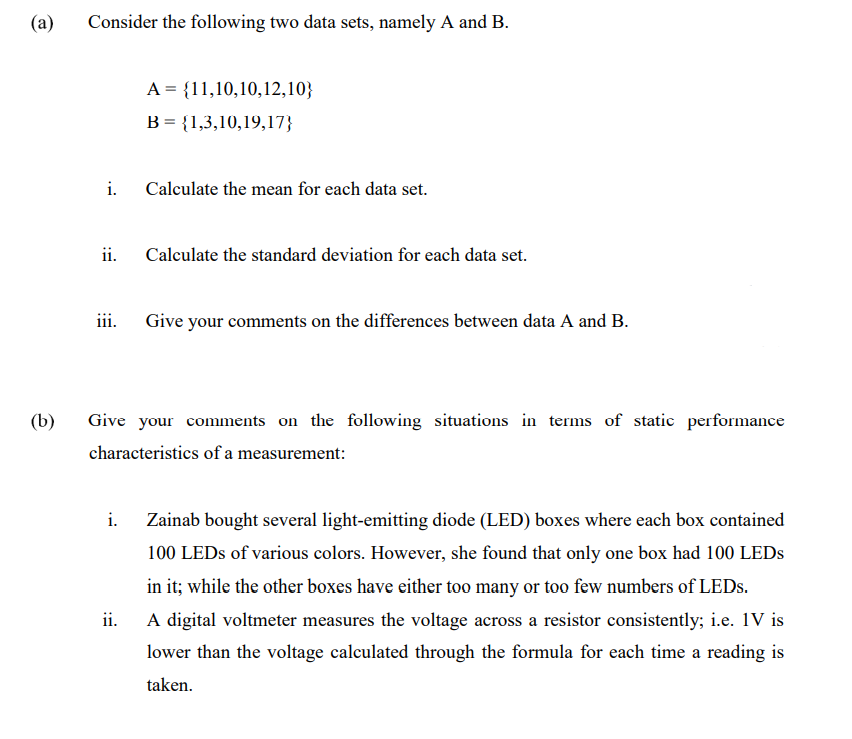 Solved (a) Consider the following two data sets, namely A | Chegg.com