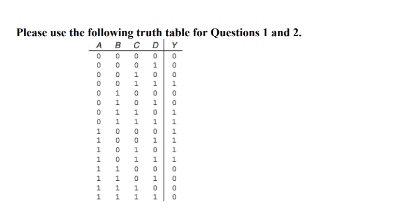 Solved Please use the following truth table for Questions 1 | Chegg.com
