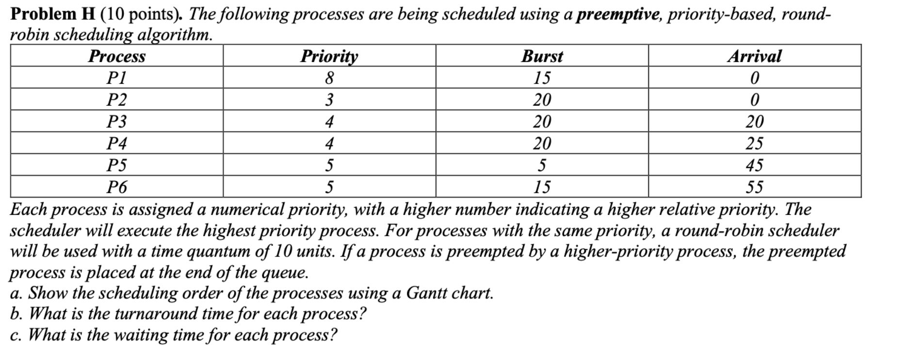 Solved 15 Problem H (10 points). The following processes are | Chegg.com