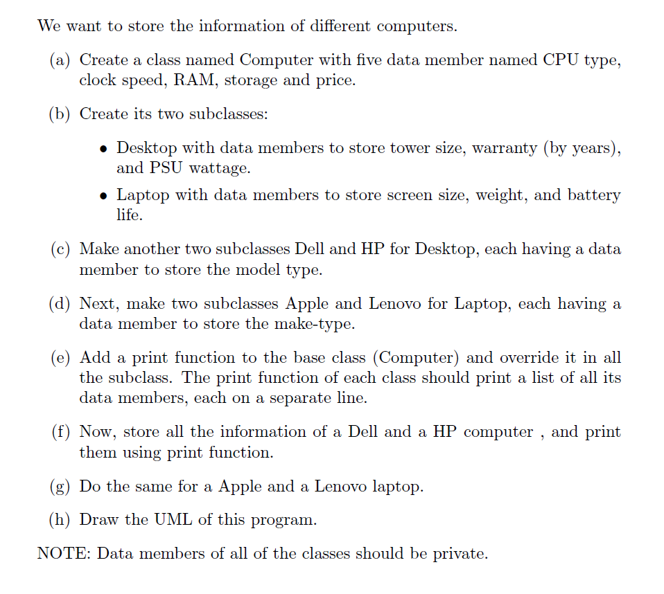 Solved We want to store the information of different | Chegg.com