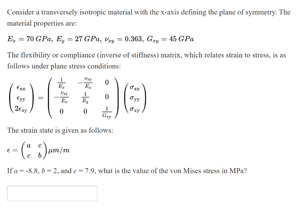 Solved Consider a transversely isotropic material with the | Chegg.com