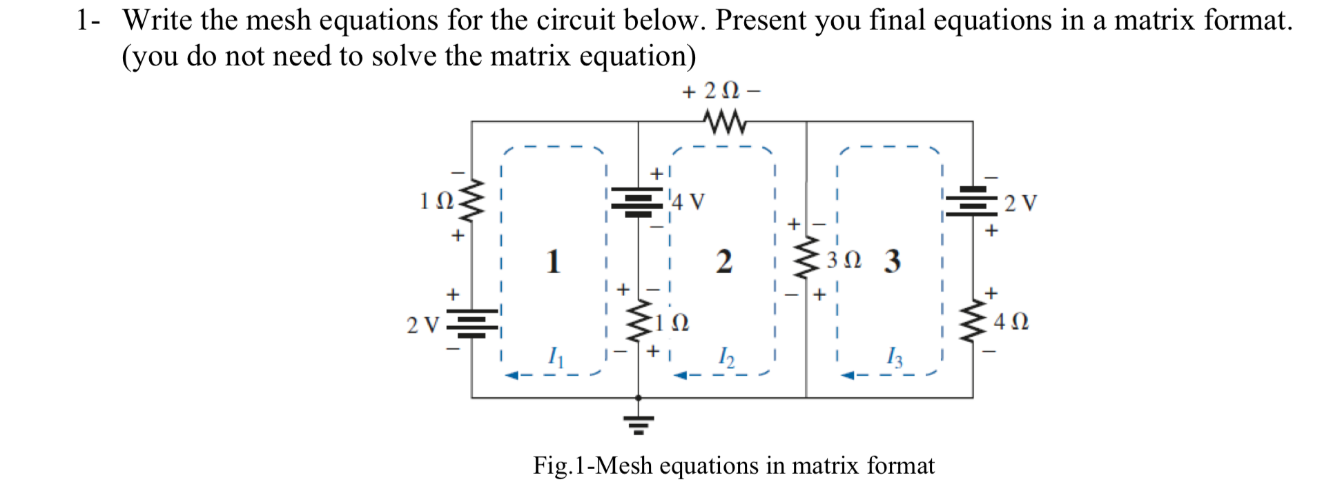 Solved 1- Write the mesh equations for the circuit below. | Chegg.com