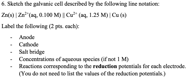 Solved 6. Sketch the galvanic cell described by the | Chegg.com