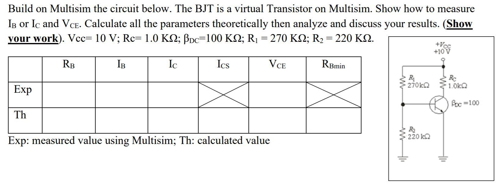 Solved Build on Multisim the circuit below. The BJT is a | Chegg.com