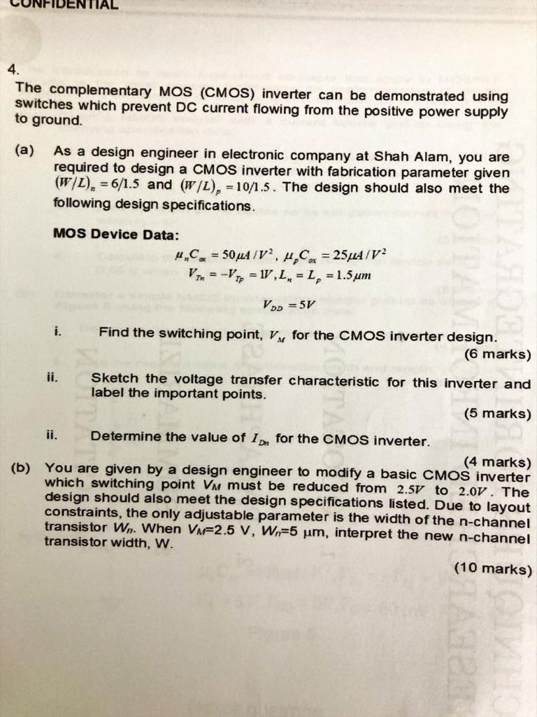 Solved The complementary MOS (CMOS) ﻿inverter can be | Chegg.com