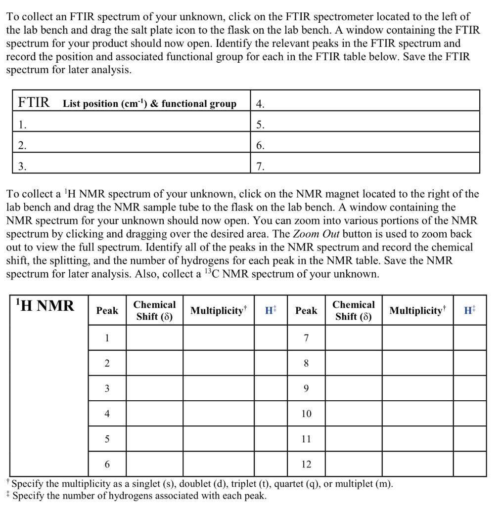 To collect an FTIR spectrum of your unknown, click on | Chegg.com