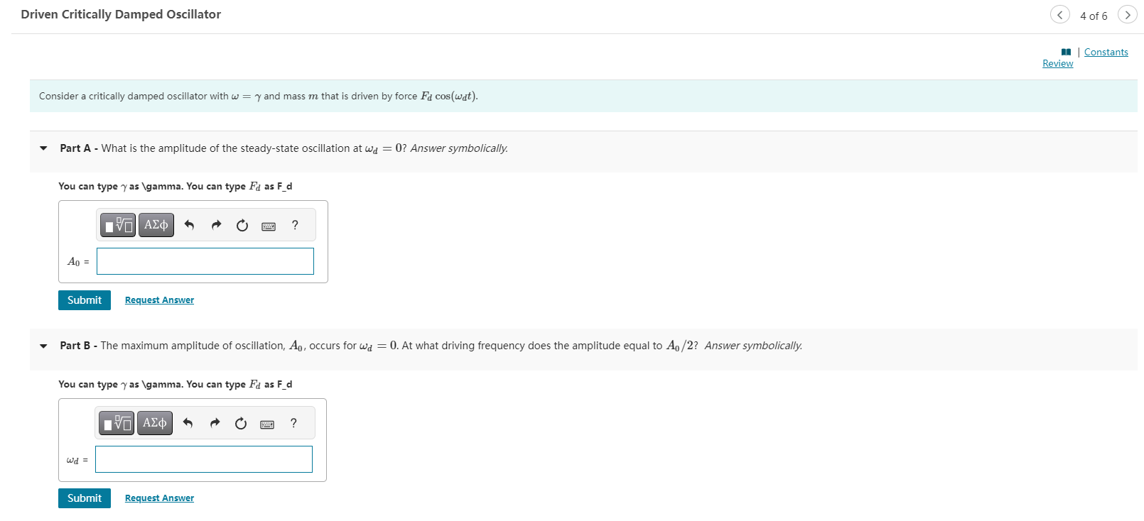 Solved Driven Critically Damped Oscillator Consider a | Chegg.com Solved Driven Critically Damped Oscillator Consider a | Chegg.com