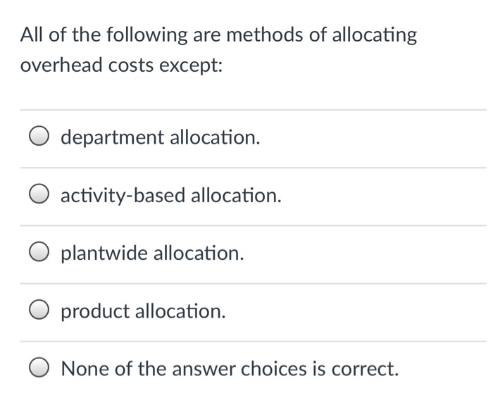 Solved All of the following are methods of allocating | Chegg.com