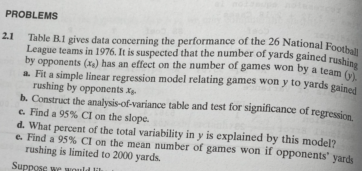Solved 2.1 Table B.1 gives data concerning the performance | Chegg.com