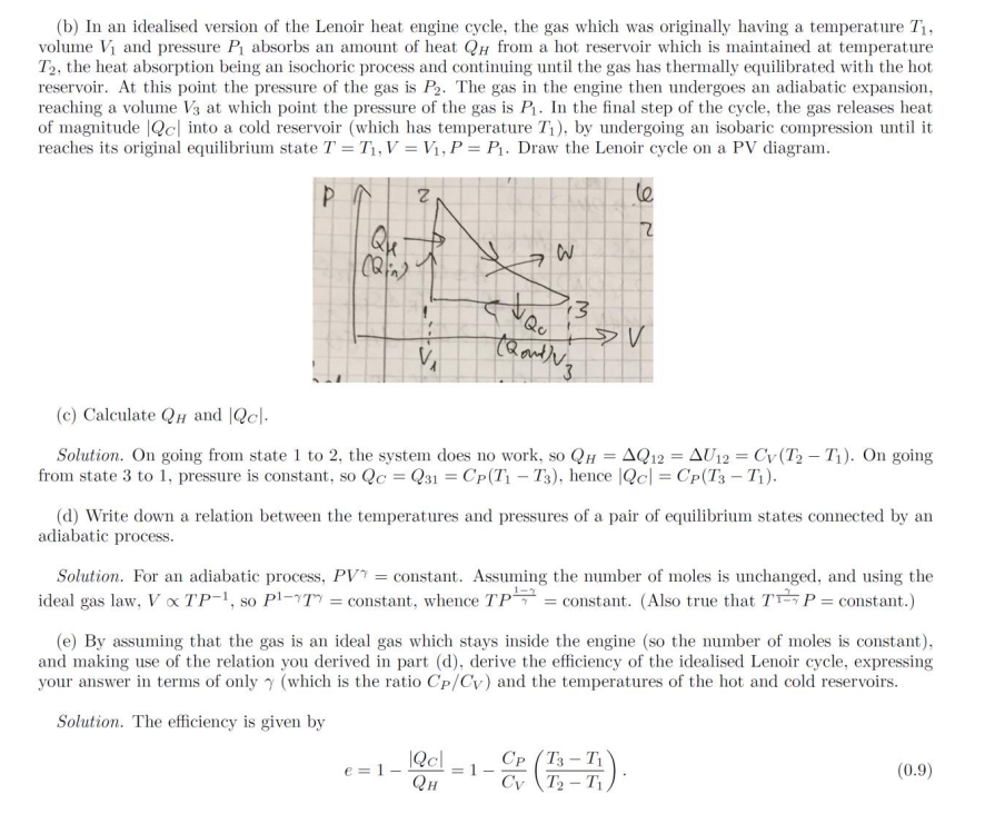 Solved (b) In an idealised version of the Lenoir heat engine | Chegg.com