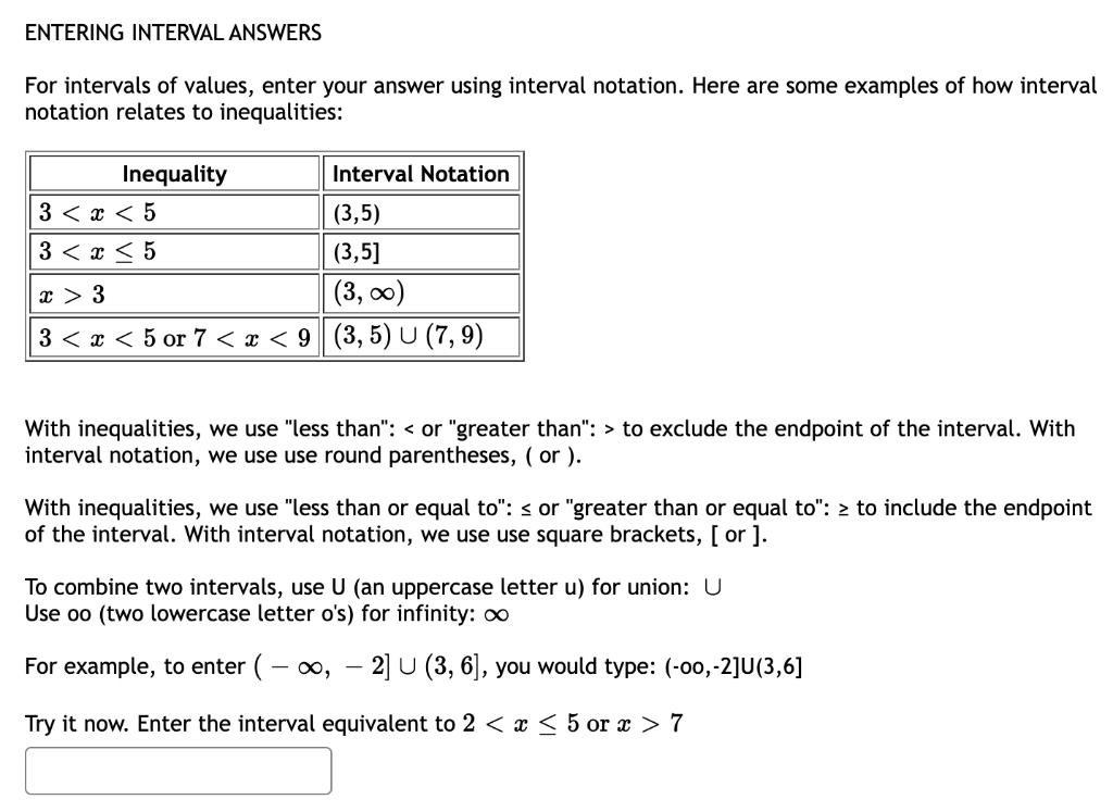 Solved ENTERING INTERVAL ANSWERS For intervals of values, | Chegg.com