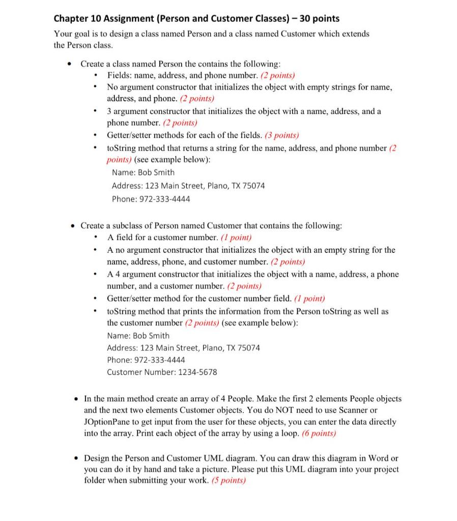 Solved Chapter 10 Assignment (Person and Customer Classes) - | Chegg.com