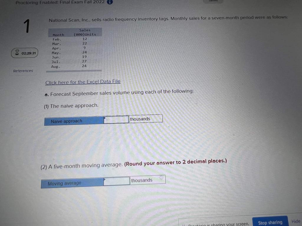 Solved Proctoring Enabled: Final Exam Fall 2022 (i) National | Chegg.com