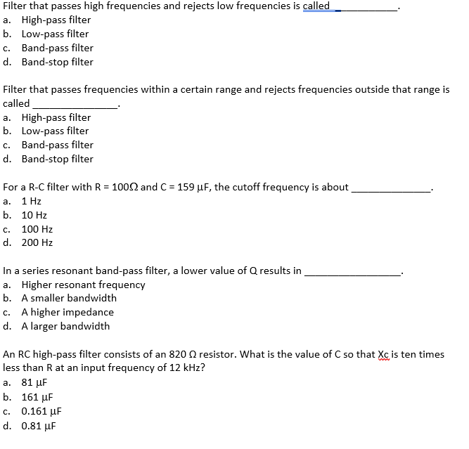 Solved Filter that passes high frequencies and rejects low | Chegg.com