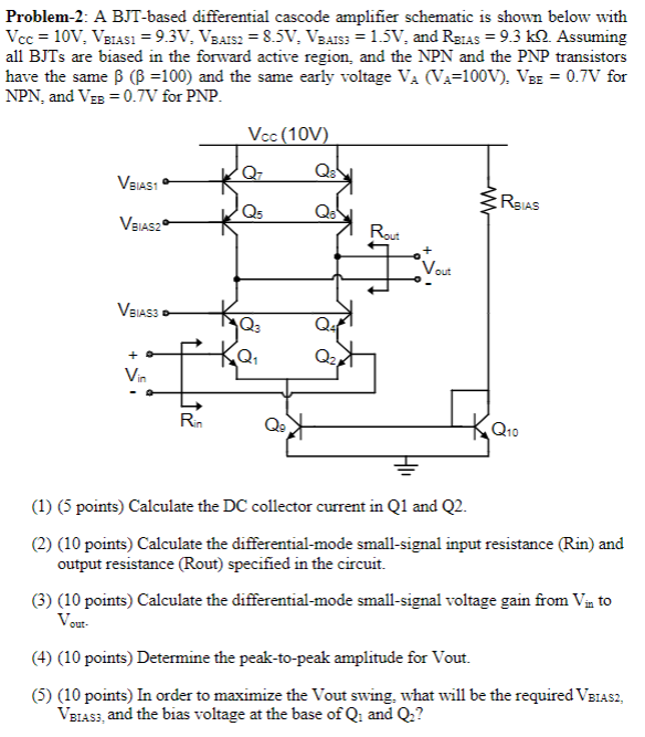 Problem-2: A BJT-based differential cascode amplifier | Chegg.com