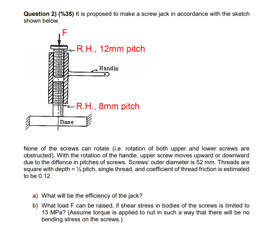 Solved Question 2) (%35) It is proposed to make a screw jack | Chegg.com