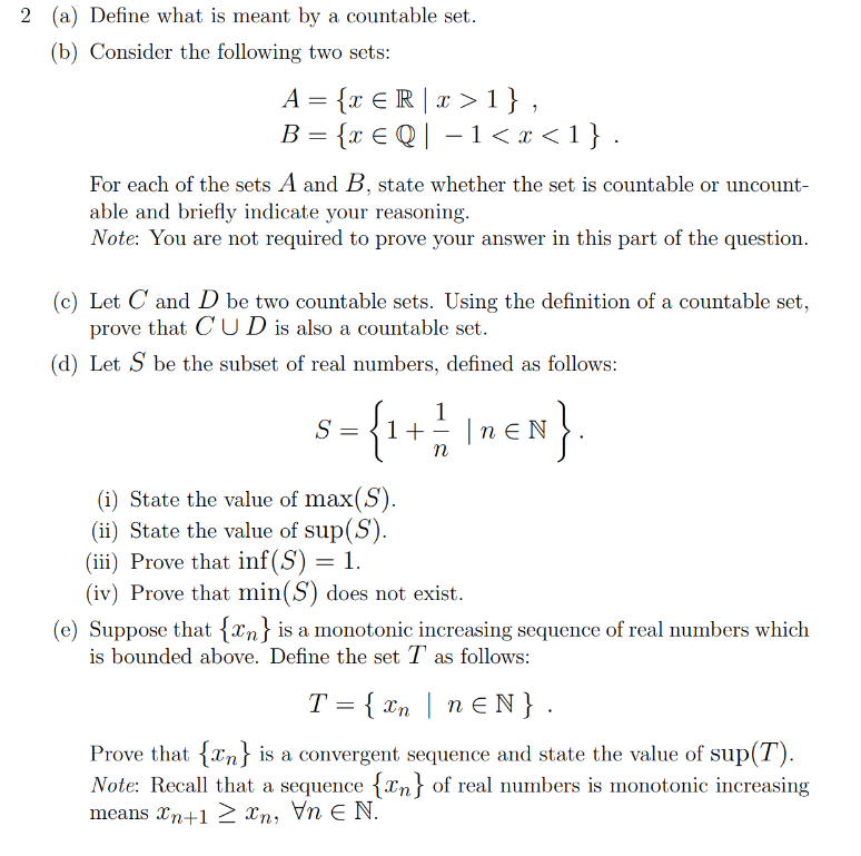 Solved 2 (a) Define what is meant by a countable set. (b) | Chegg.com