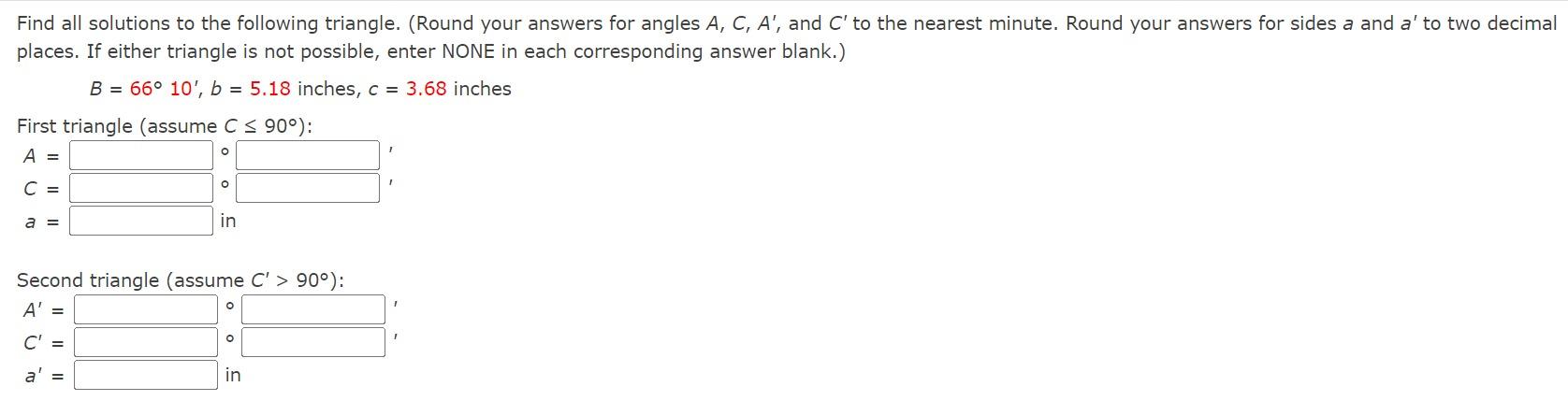Solved places. If either triangle is not possible, enter | Chegg.com