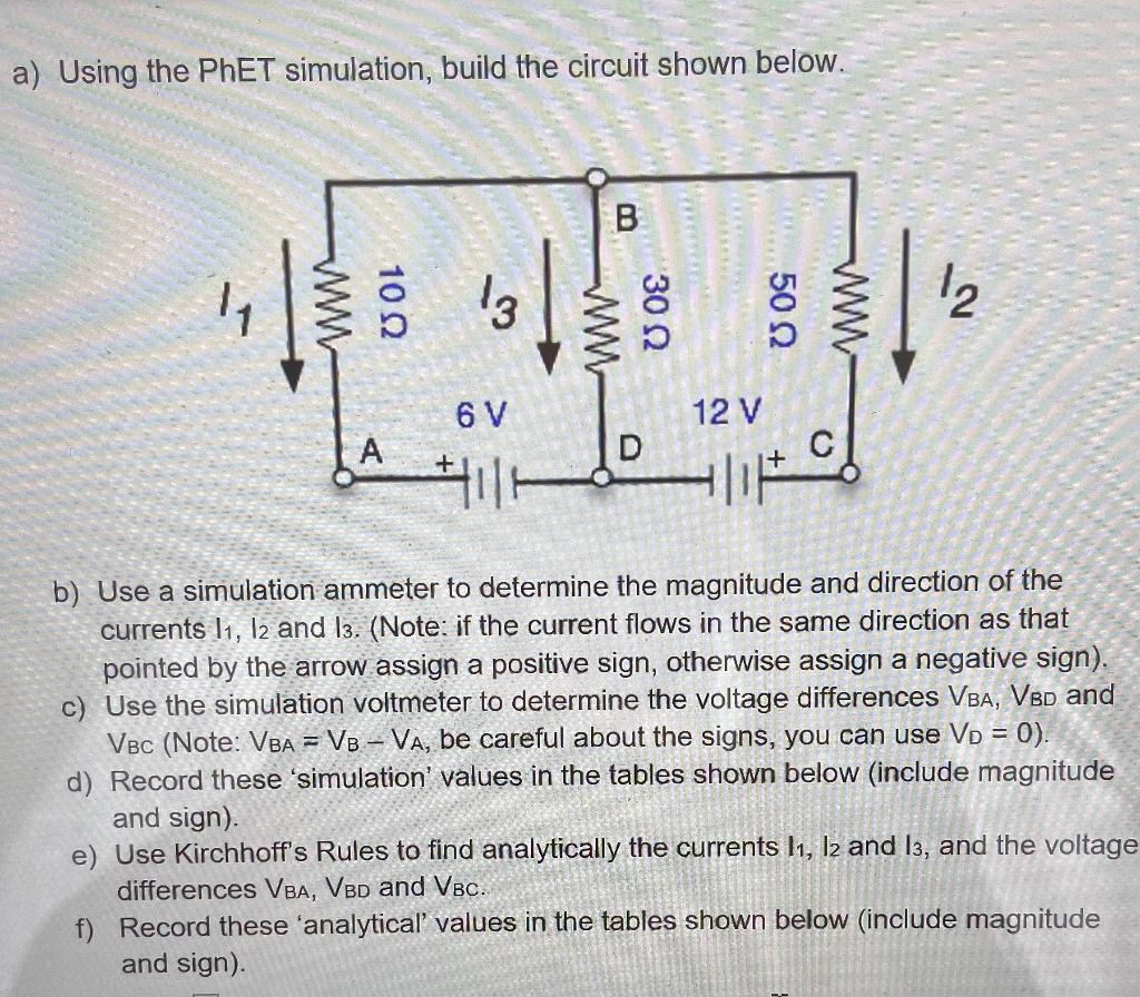 Solved a) Using the PhET simulation, build the circuit shown | Chegg.com