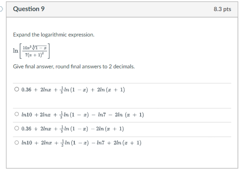 Expand the logarithmic expression. | Chegg.com