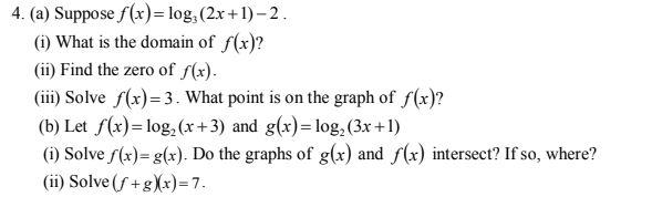 Solved 4. (a) Suppose f(x)= log; (2x+1) - 2. (1) What is the | Chegg.com