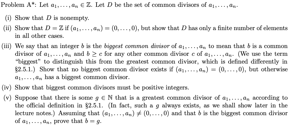 Solved Problem A*: Let a1,dots,aninZ. Let D ﻿be the set of | Chegg.com