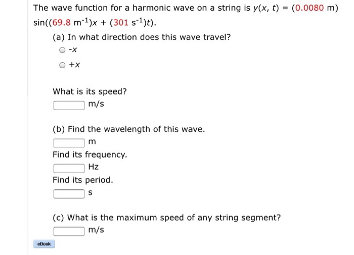 Solved The wave function for a harmonic wave on a string is | Chegg.com
