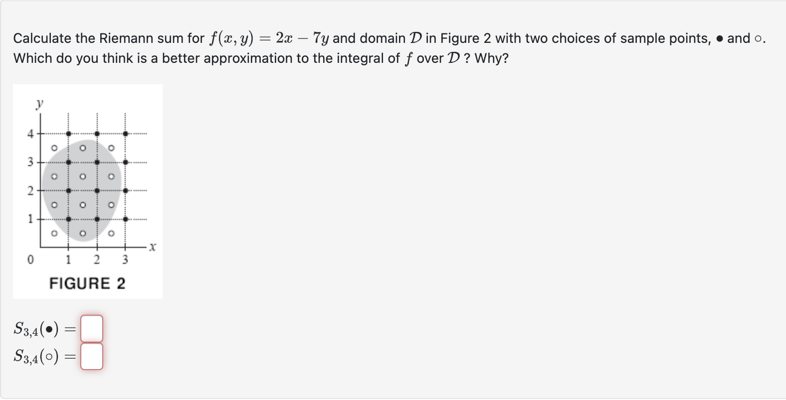 Solved Calculate the Riemann sum for f(x,y)=2x-7y ﻿and | Chegg.com