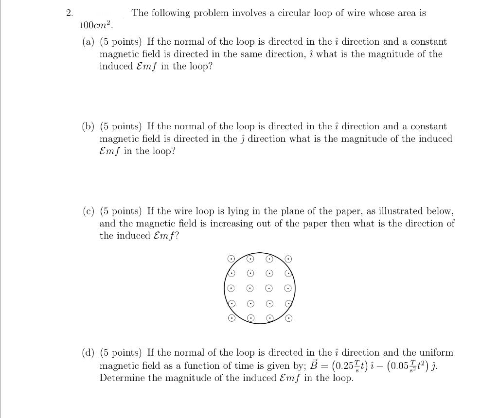 Solved 2. The following problem involves a circular loop of | Chegg.com