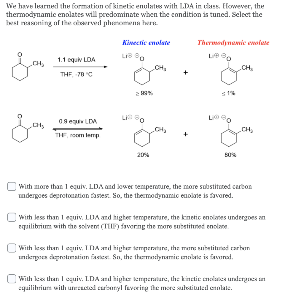Solved We have learned the formation of kinetic enolates | Chegg.com