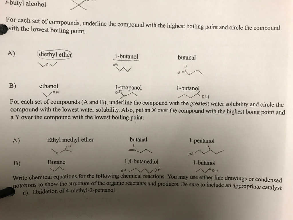 Solved t-butyl alcohol For each set of compounds, underline | Chegg.com