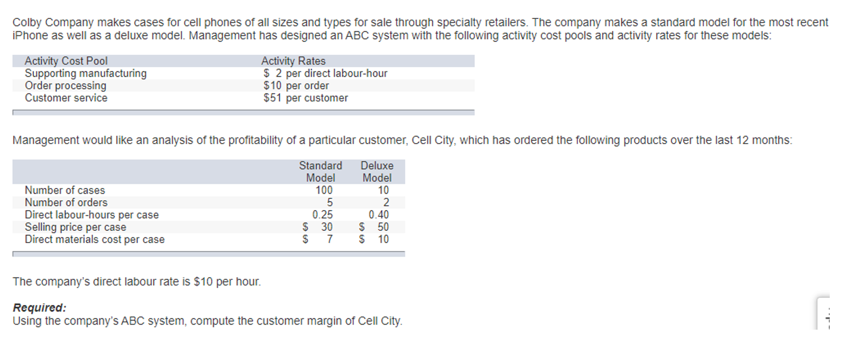 Solved Colby Company makes cases for cell phones of all | Chegg.com