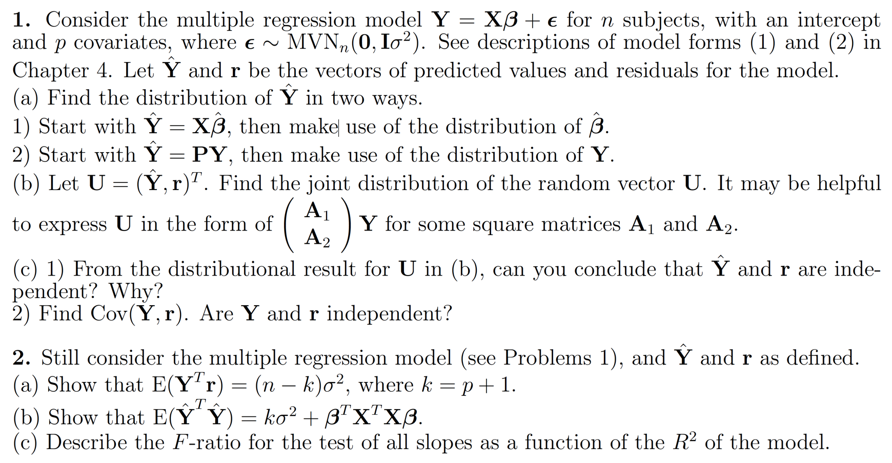 1 Consider The Multiple Regression Model Y Xb €