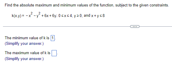 Solved Find the absolute maximum and minimum values of the | Chegg.com