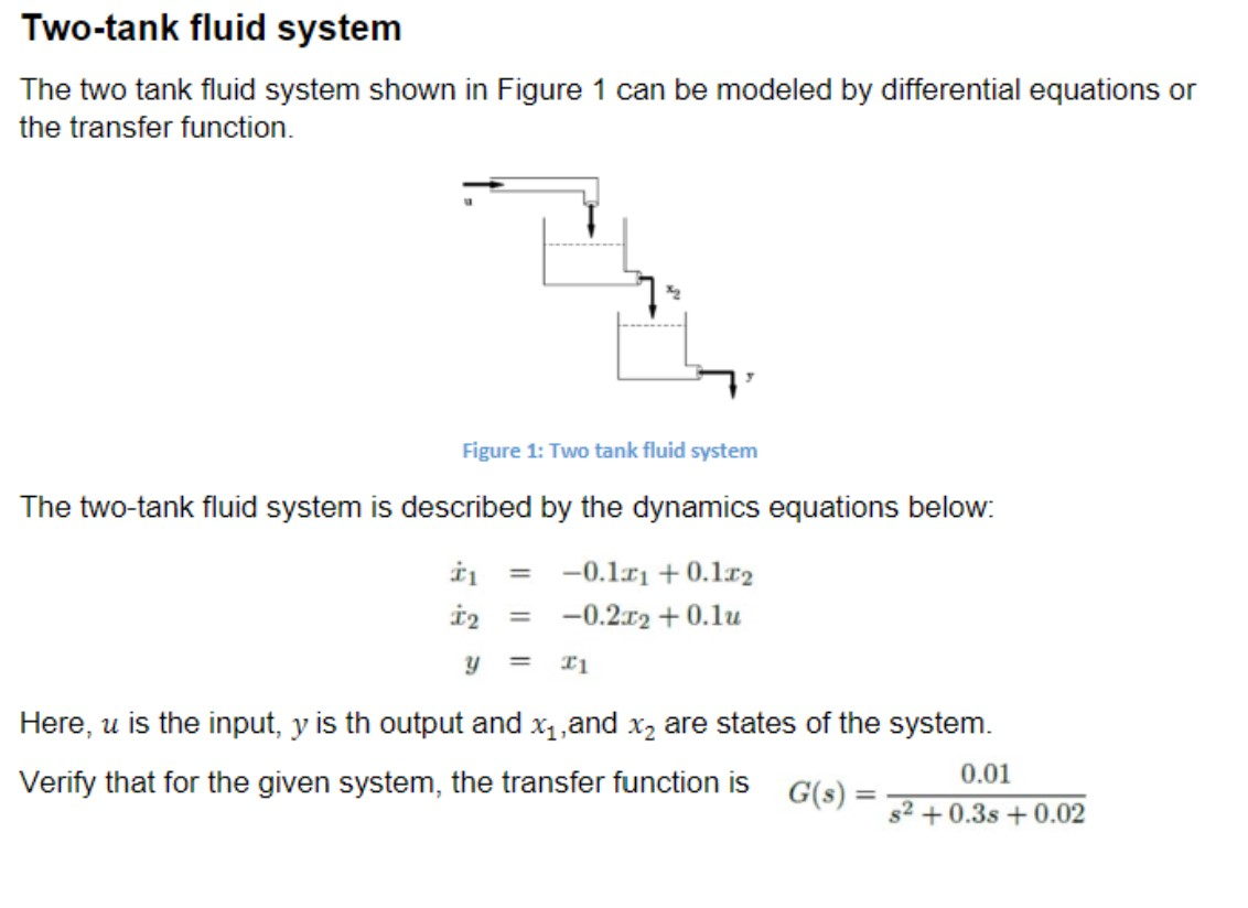 Solved Two-tank fluid system The two tank fluid system shown | Chegg.com