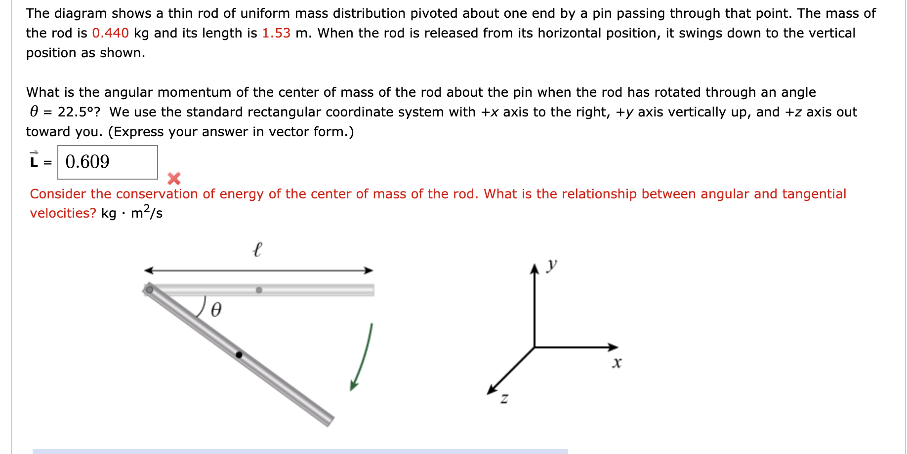 Solved The diagram shows a thin rod of uniform mass | Chegg.com