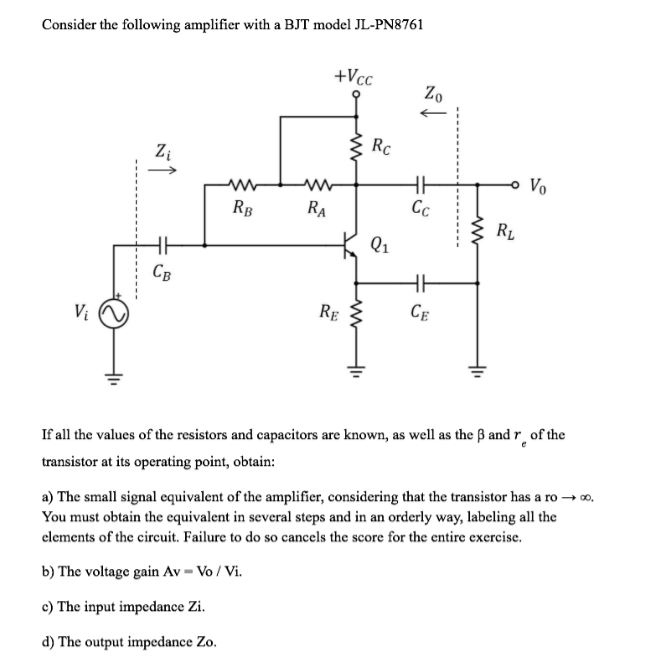 Solved Consider the following amplifier with a BJT model | Chegg.com