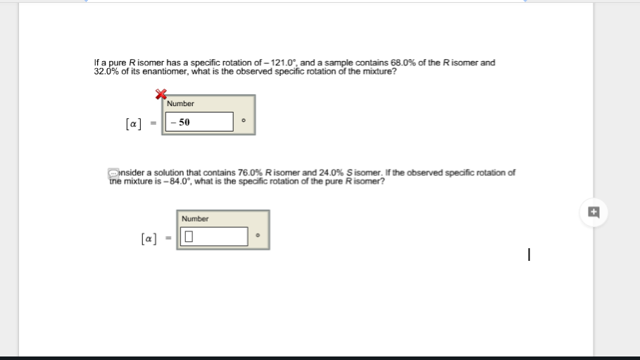 Solved If a pure R isomer has a specific rotation of-12 | Chegg.com