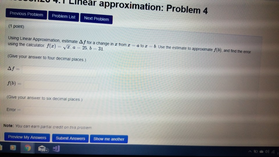 Solved LESSUN26 4.1 Linear approximation: Problem 3 Previous | Chegg.com