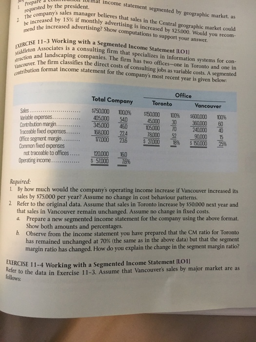Solved ll loP mat income statement segmented by geographic | Chegg.com