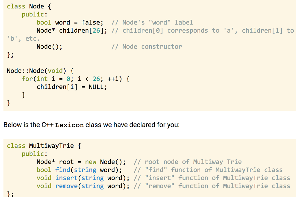 class Node f public: bool word- false; // Node's | Chegg.com