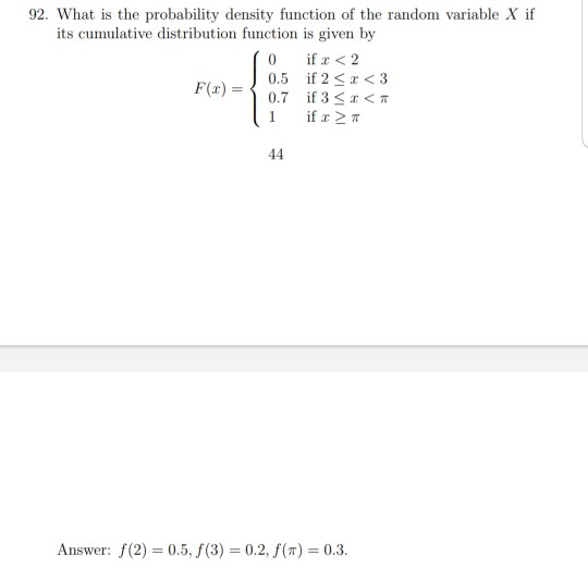 Solved 92. What is the probability density function of the | Chegg.com