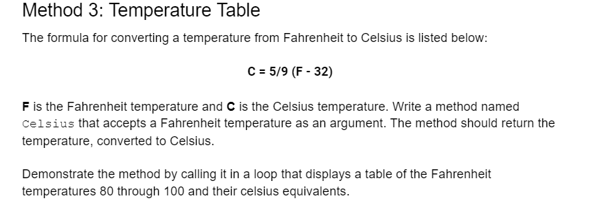 Solved Method 3: Temperature Table The formula for | Chegg.com