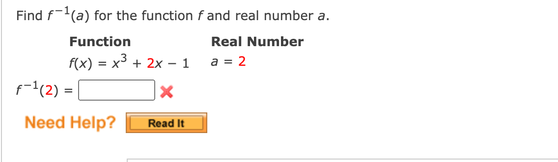 Solved Find f-1(a) ﻿for the function f ﻿and real number | Chegg.com