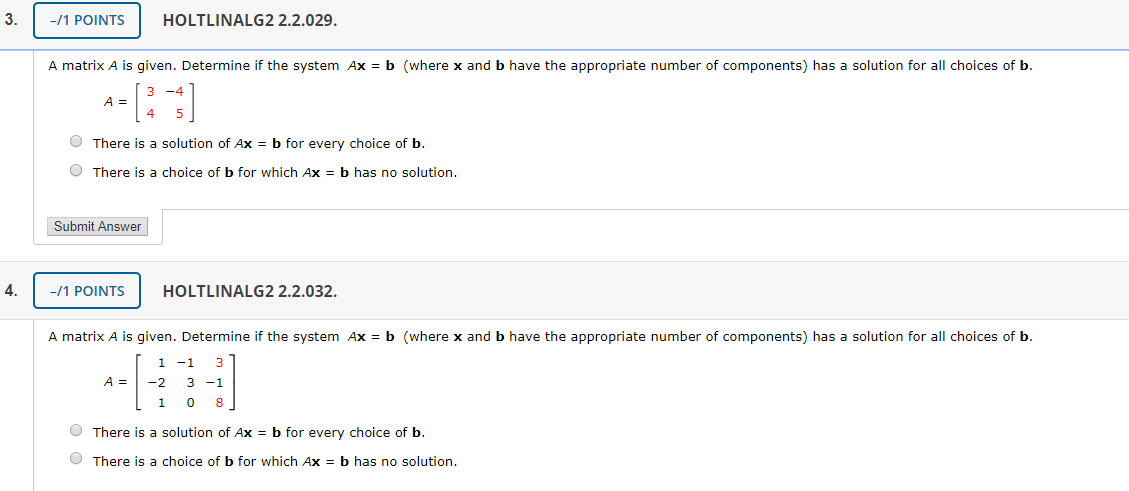 Solved -/1 POINTS HOLTLINALG2 2.2.029. A matrix A is given. | Chegg.com