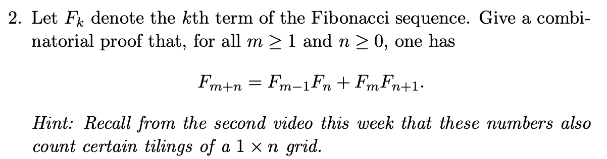 Solved a 2. Let Fk denote the kth term of the Fibonacci | Chegg.com