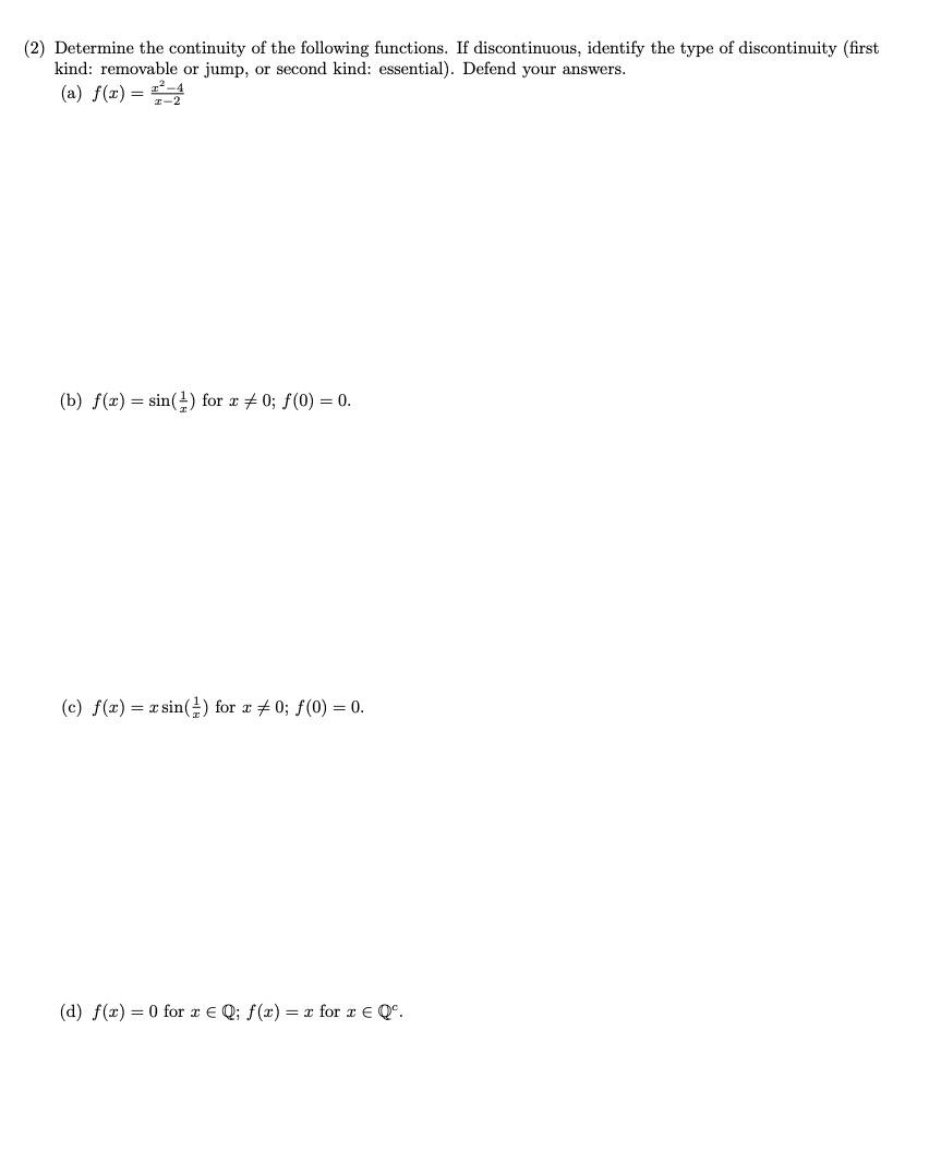 Solved (2) Determine the continuity of the following | Chegg.com