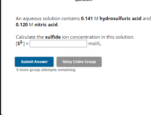 Solved An aqueous solution contains 0.141M ﻿hydrosulfuric | Chegg.com