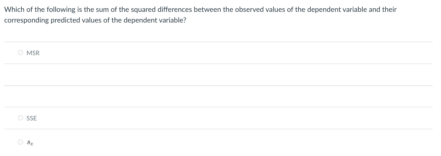 Solved Which of the following is the sum of the squared | Chegg.com